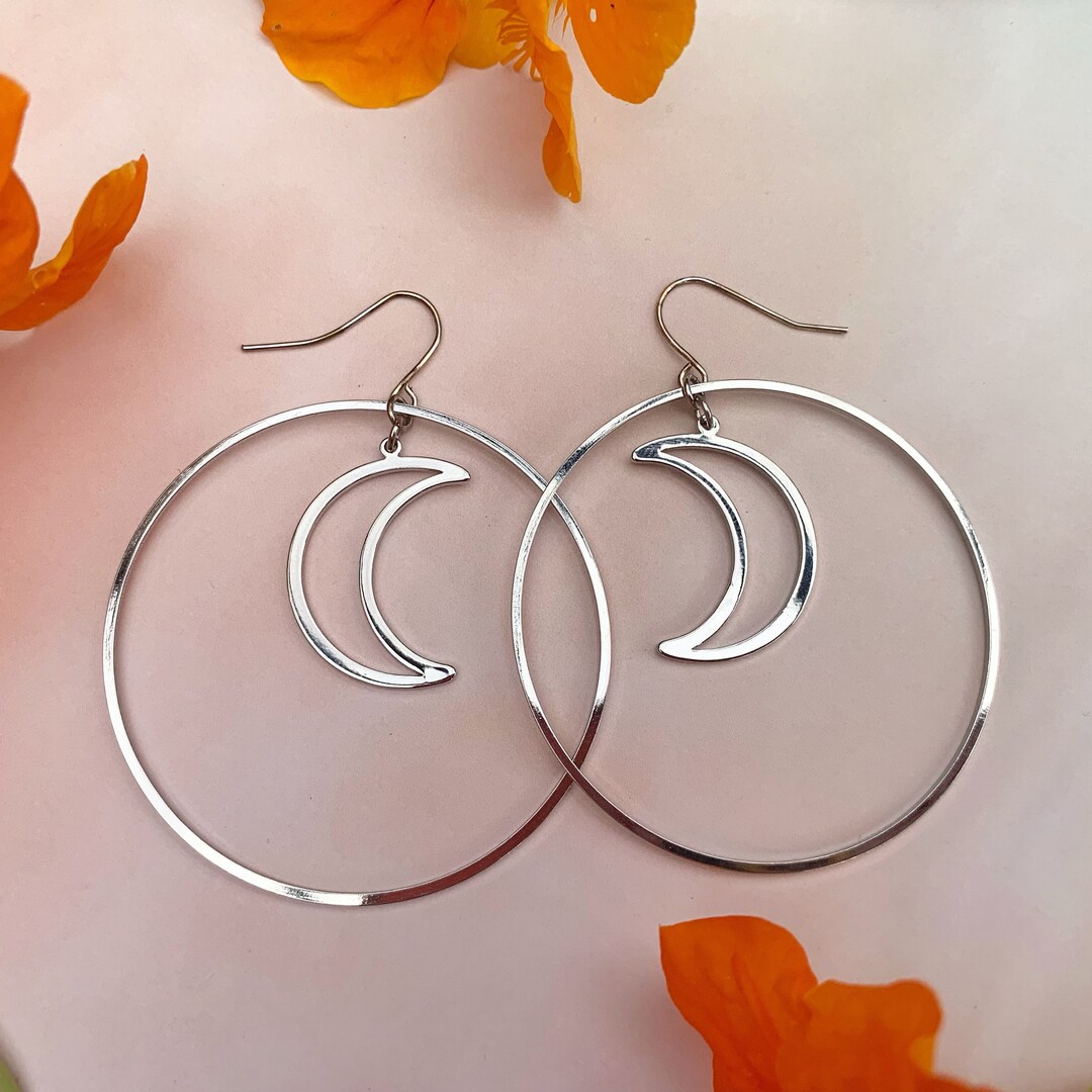 Crescent Moon Hoop Earrings | Silver Gold Hoop Earrings | Lightweight ...