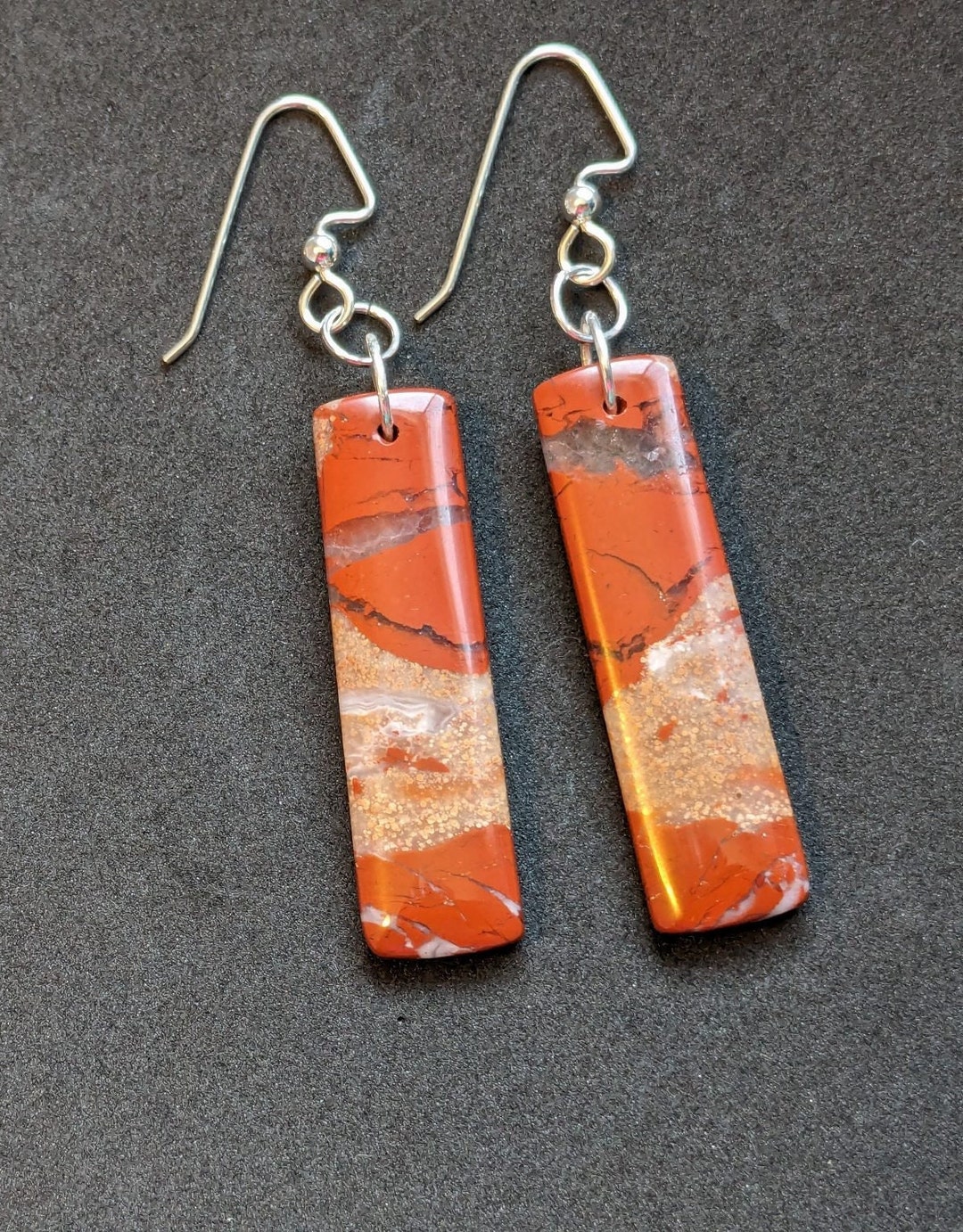 Natural Red River Jasper Rectangular Bar Earrings---item GJ110 - Etsy