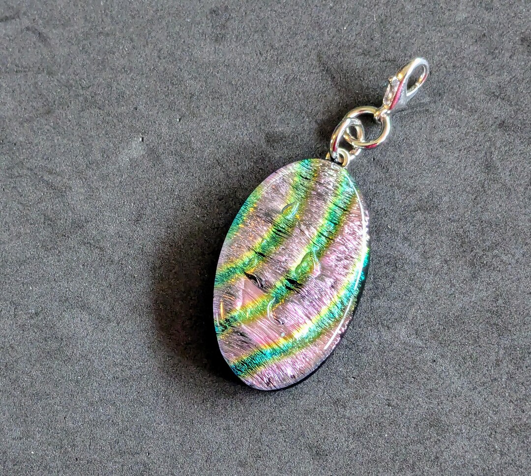 Dichroic Fused Glass Zipper Pull: Pink & Green Oval Charm - Etsy