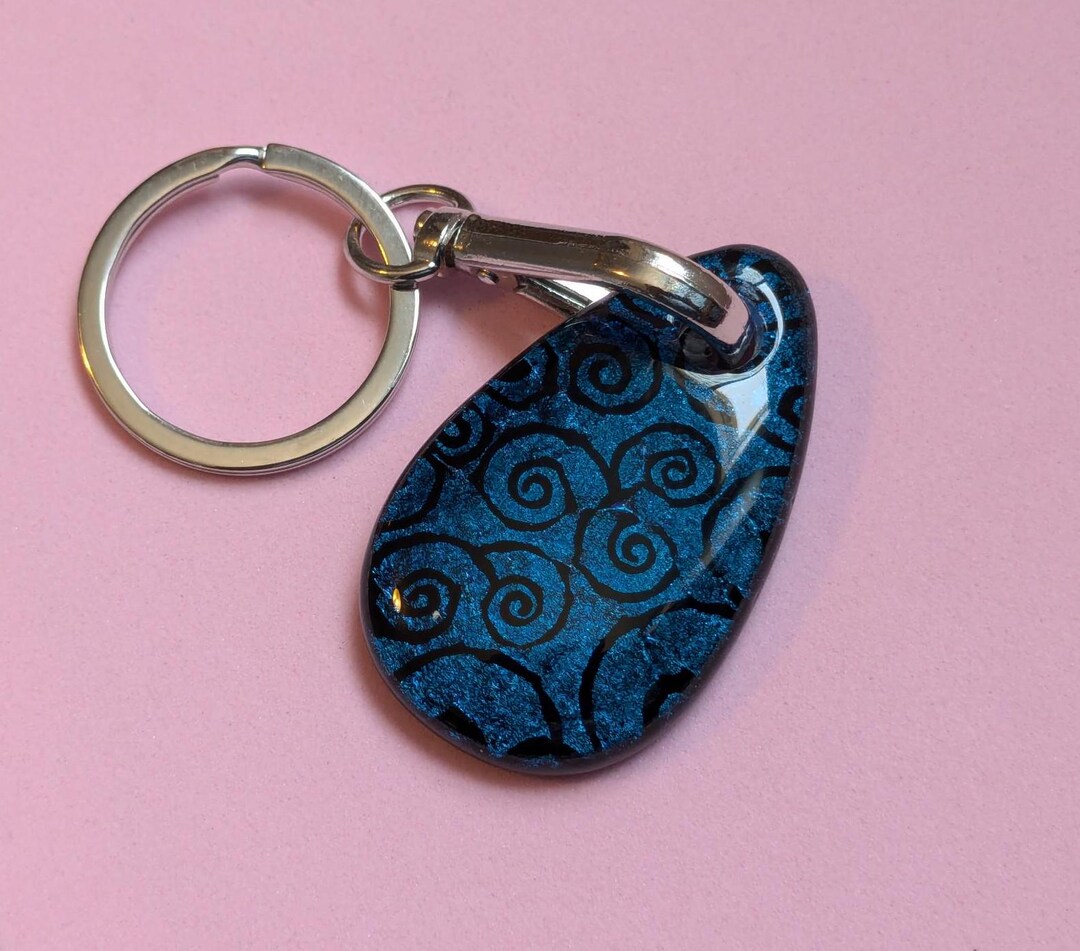 Keychain: Beautiful Teardrop Shaped Blue Dichroic Fused Glass Keychain ...