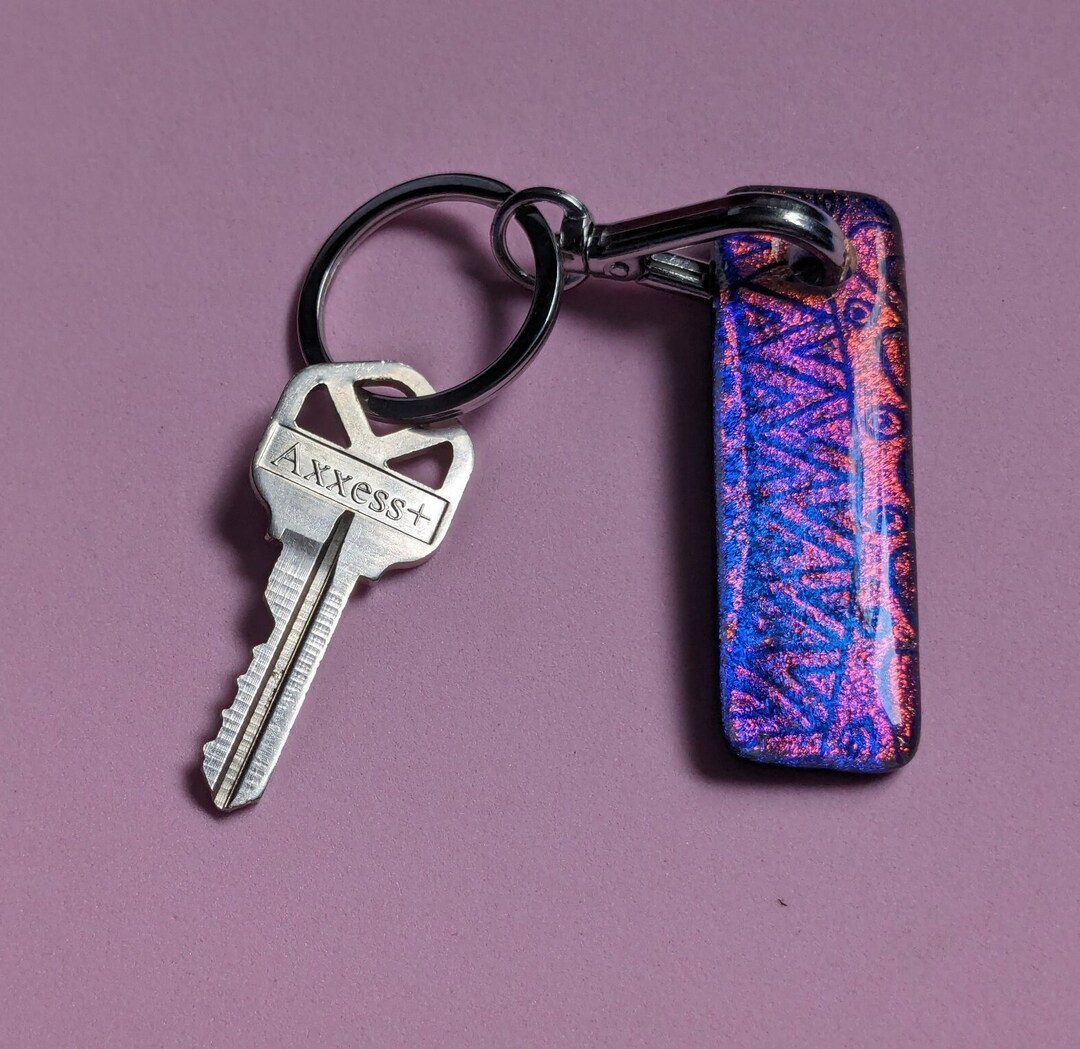 Key Chain: Blue and Pink Etched Dichroic Geometric Patterned Key Chain ...