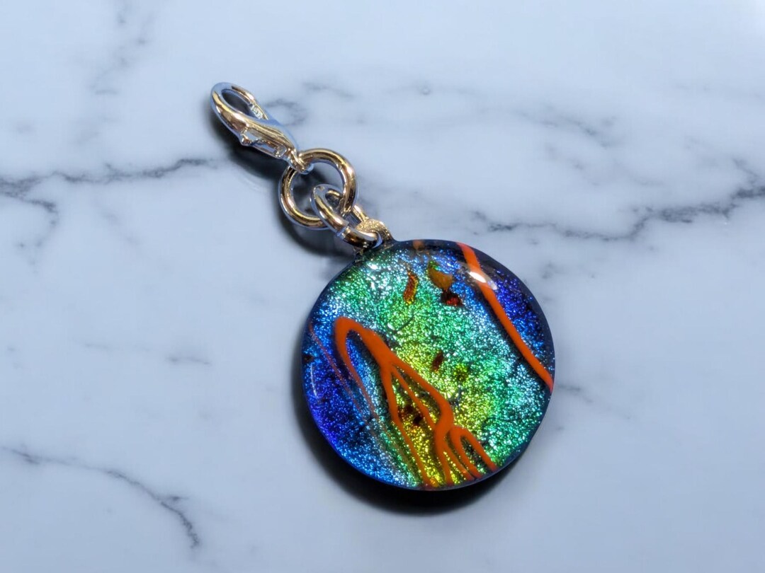 Dichroic Fused Glass Zipper Pull: Blue, Green, and Orange Charm - Etsy