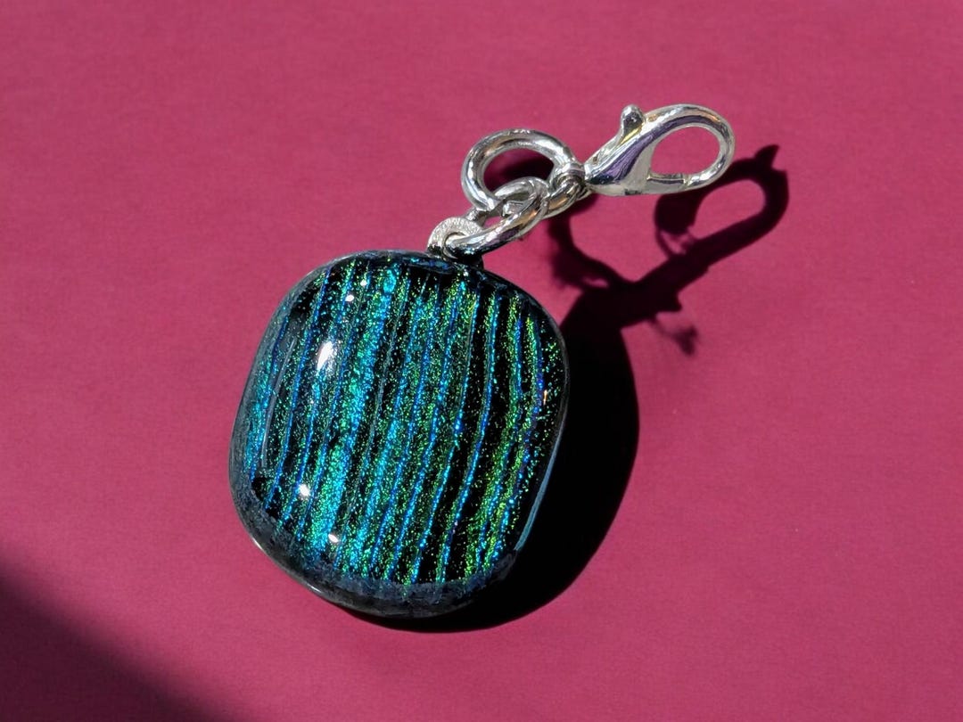 Dichroic Fused Glass Zipper Pull: Turquoise Blue Striped Charm - Etsy