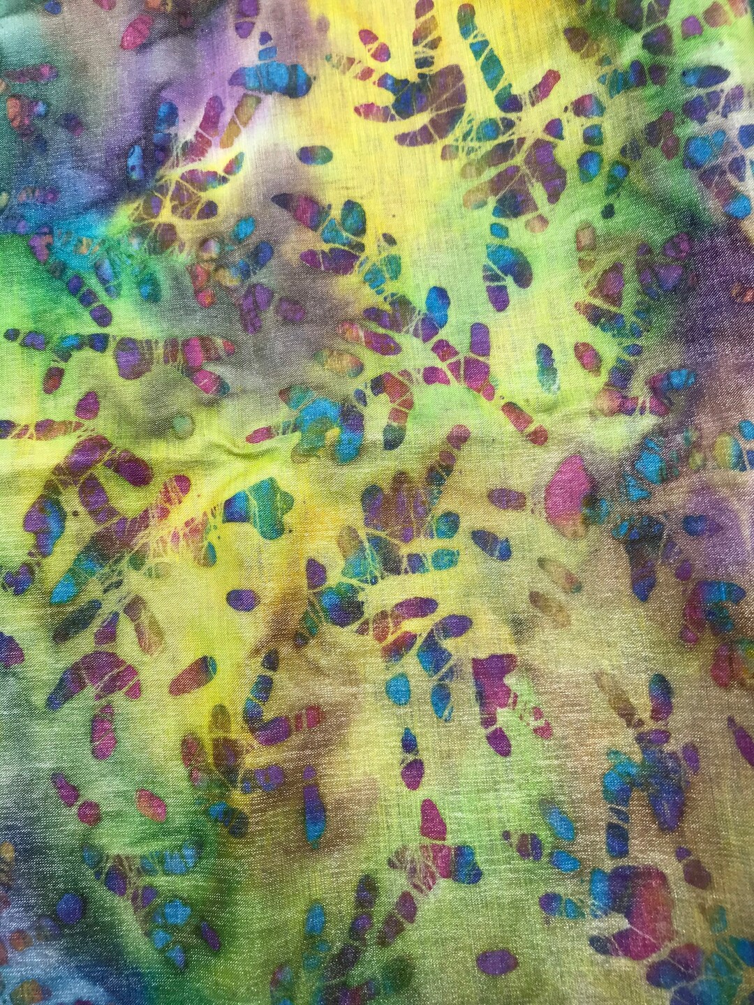 Metallic Polyester Blend Fabric Batik Look with Purple, Blue, Green and ...