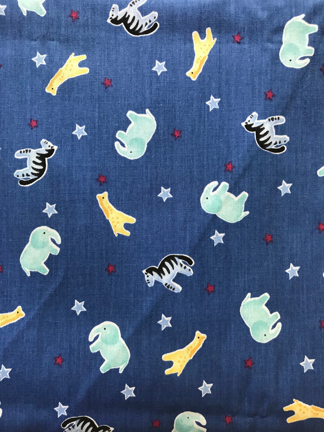 Children's Quilting Fabric; Baby Animals Pattern; Blue Colors; 80" X 44 ...
