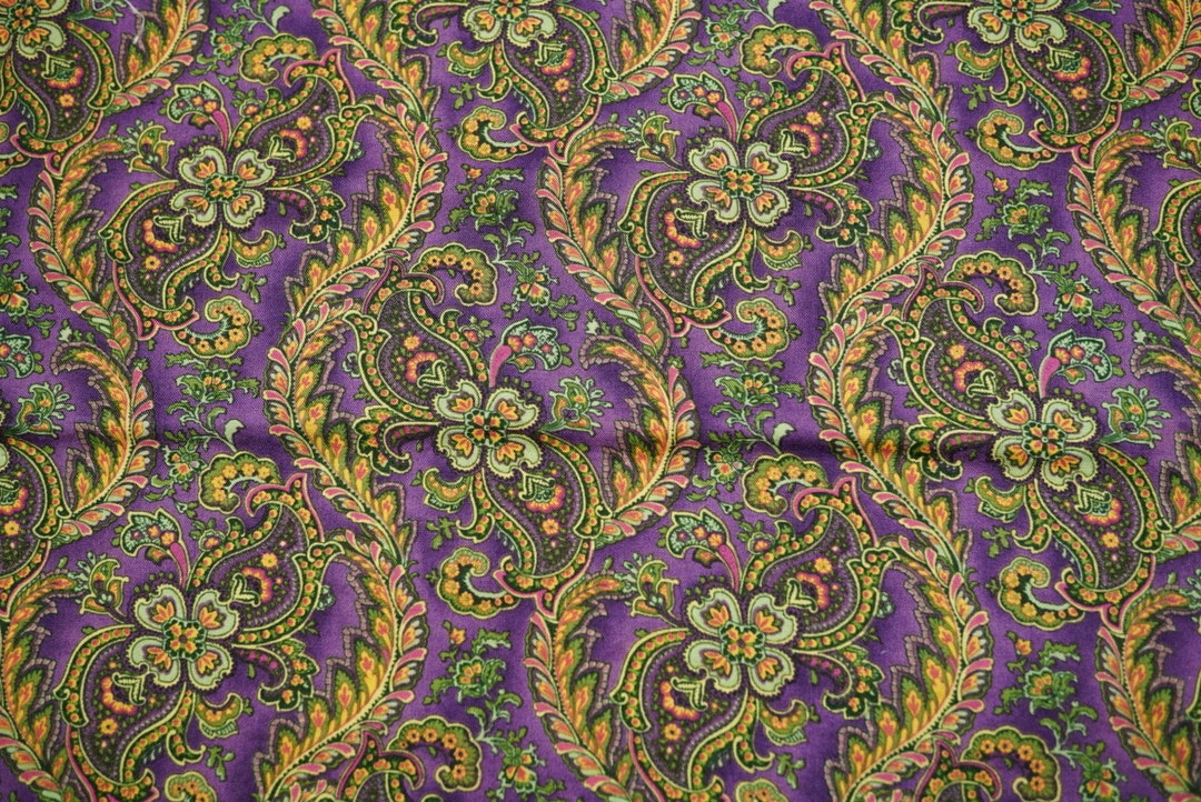 Cotton Quilting Fabric, Fleur De Lis Pattern; Purple, Green, and Red ...