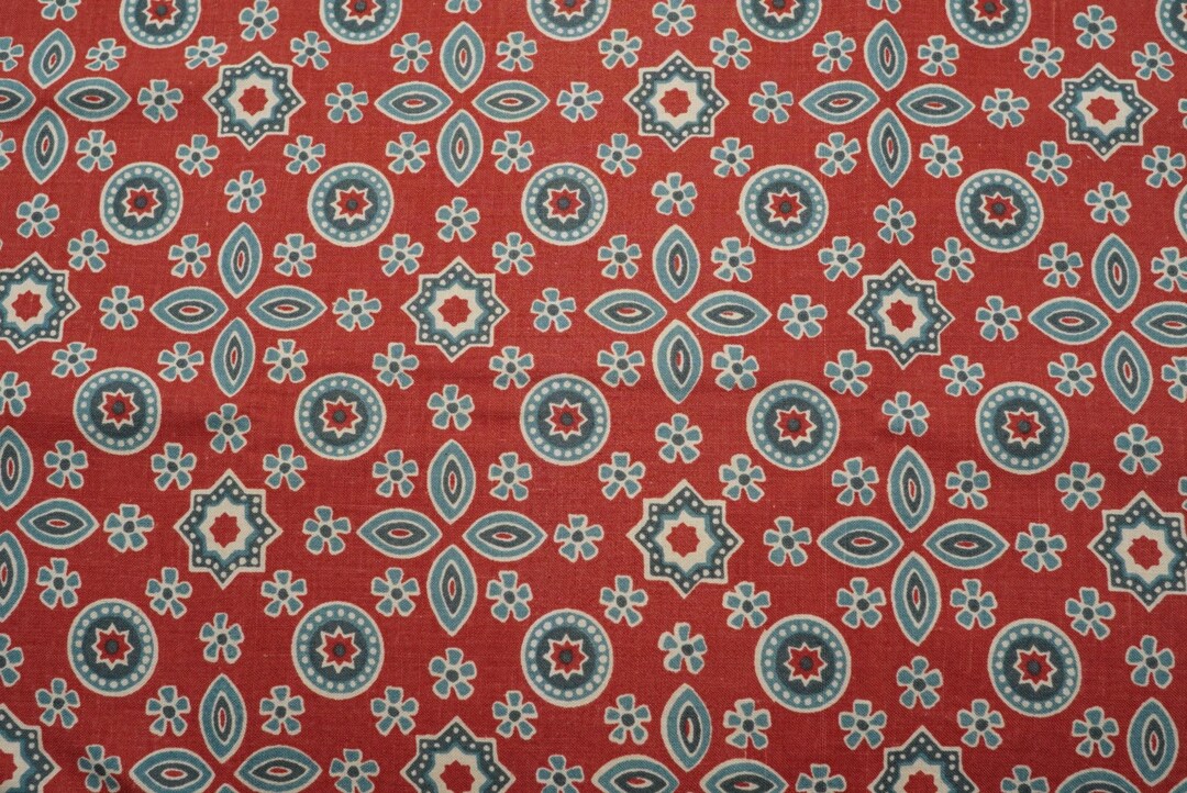 Cotton Quilting Fabric, Red Abstract Pattern, Red and Blue Colors ...