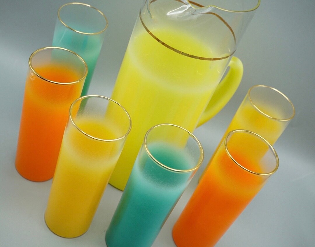 1960s Vintage Mid-century Modern Blendo Pitcher With Set of 6 Highball ...