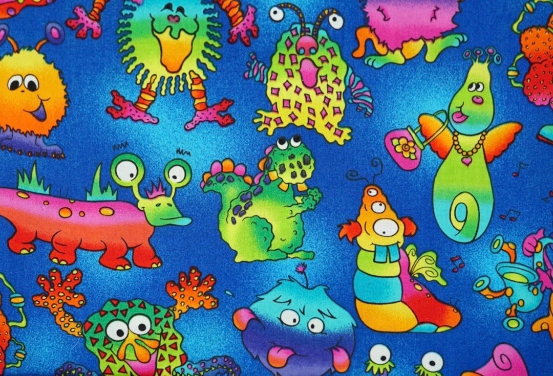 Cotton Quilting Fabric, Cute Aliens Pattern, Bright Colors, 56x44/45, 1 ...