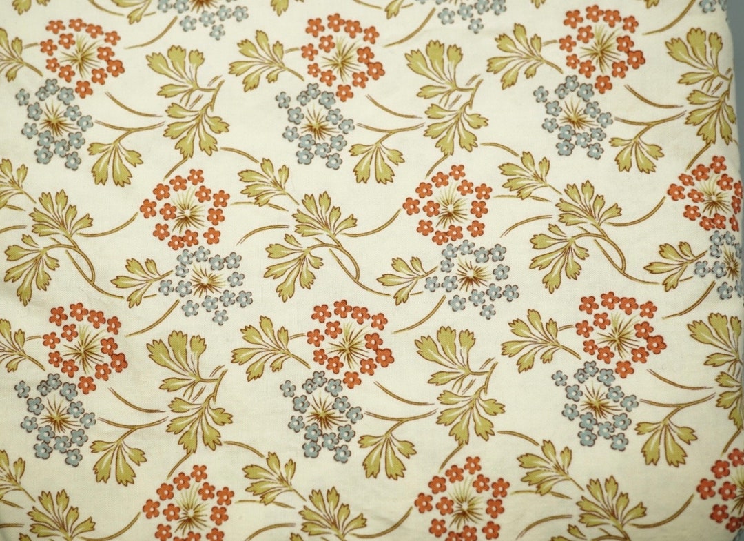 Cotton Quilting Fabric, Floral Pattern; Blue, Red, and Beige Colors ...