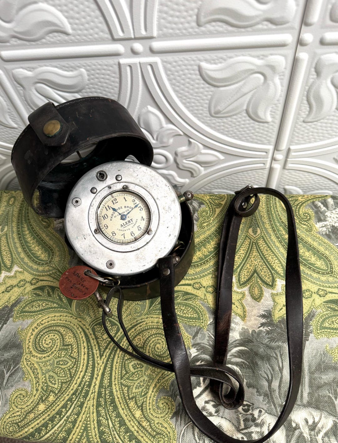 Vintage Watchman Clock W Leather Case Watchman Alert Patrol Clock Early ...