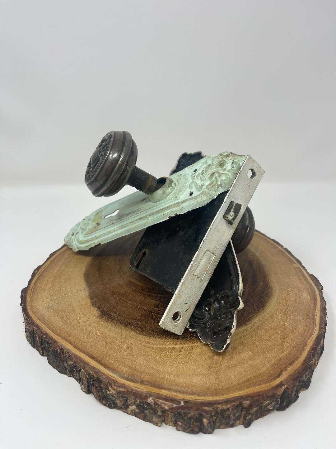 Vintage 1930s Door Knob Set Antique Metal Door Knob Set Patina Doorknob Set Escutcheons and ...