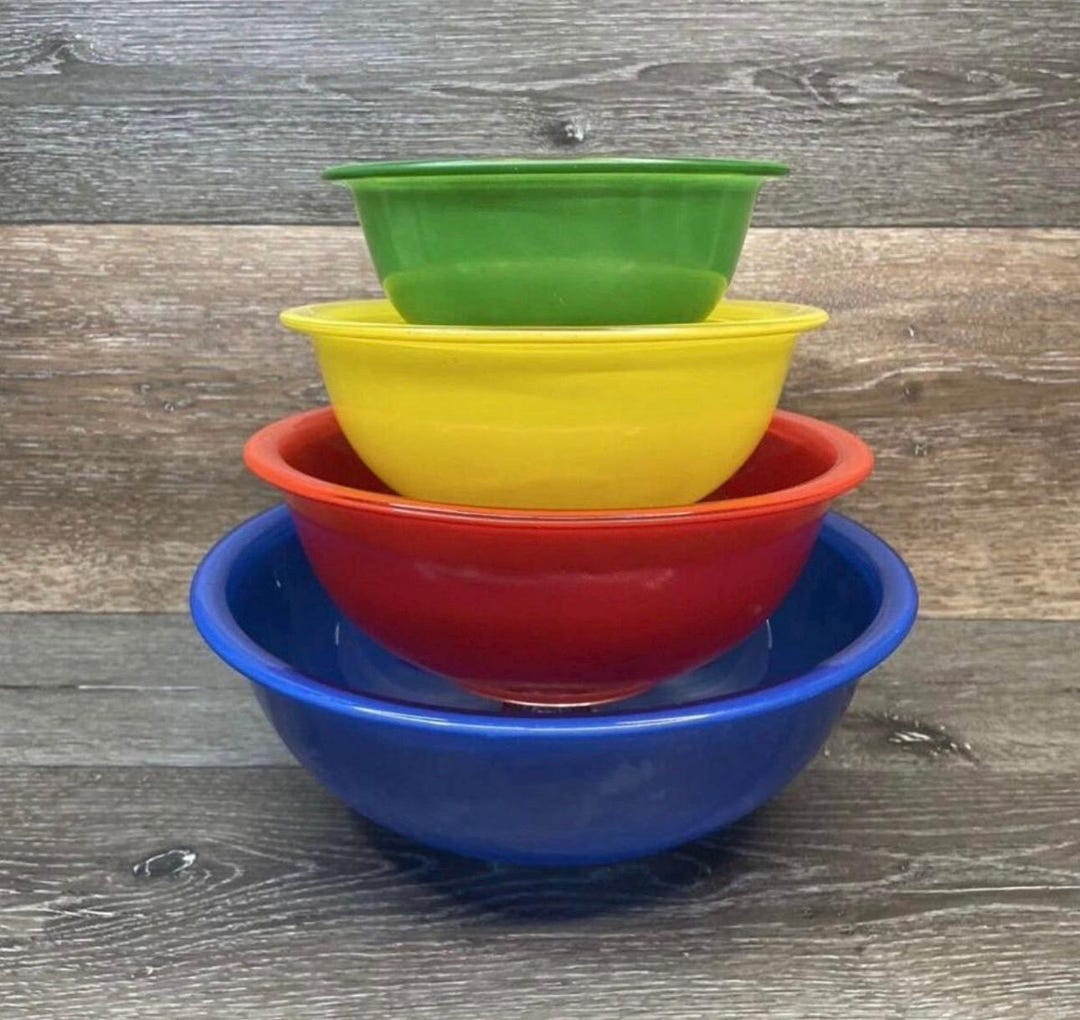 Vintage Pyrex Primary Colors Mixing Bowl Set Clear Bottom Pyrex Set ...