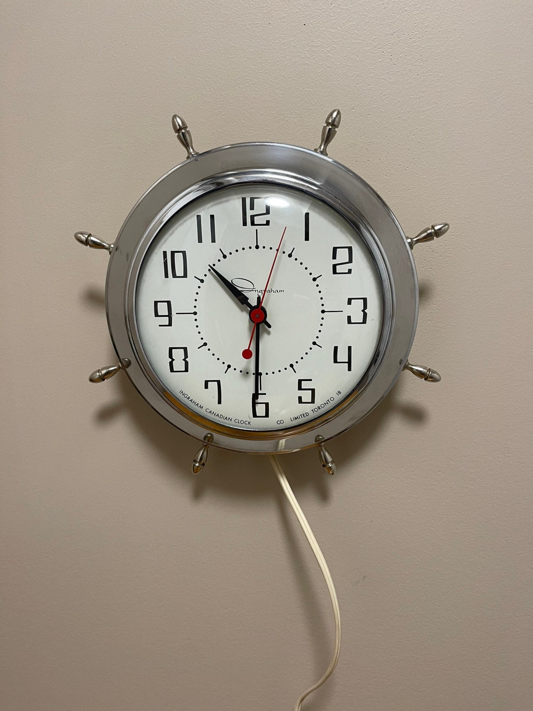 Vintage Ingraham Kitchen Chrome Electric Wall Clock, Mid Century ...