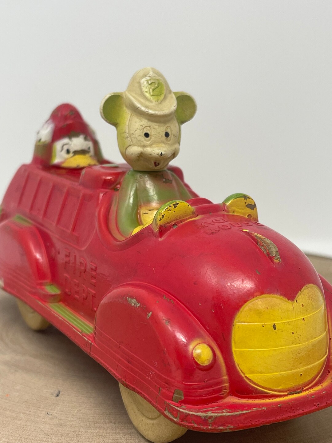 Vintage Mickey Mouse Sun Rubber Push Toy Sun Rubber Mickey Fire Truck ...