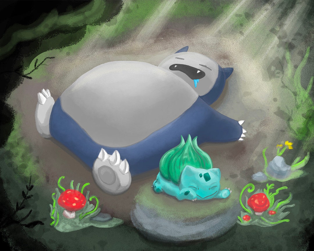 Snoozing Snorlax and Bulbasaur Forest Scene - Etsy