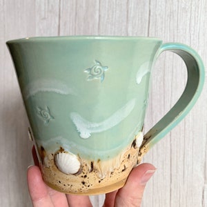 Handmade Beach / Ocean Style Mug With Seashells and Turtles, 14oz or ...