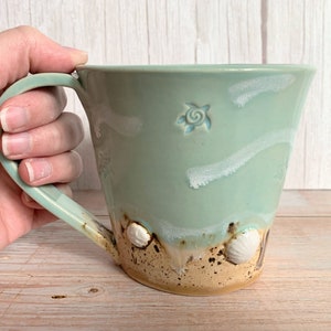 Handmade Beach / Ocean Style Mug With Seashells and Turtles, 14oz or ...