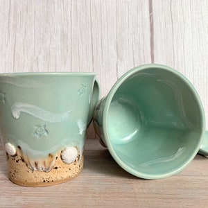 Handmade Beach / Ocean Style Mug With Seashells and Turtles, 14oz or ...
