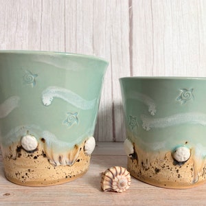Handmade Beach / Ocean Style Mug With Seashells and Turtles, 14oz or ...