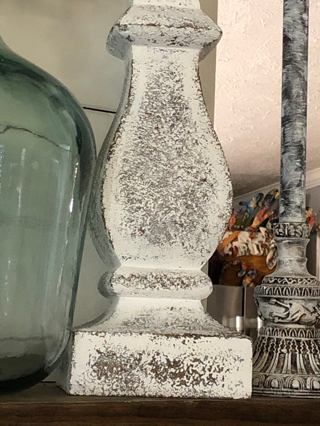 White Distressed Obelisk 17” Composite Resin Resembles Stone Shabby ...