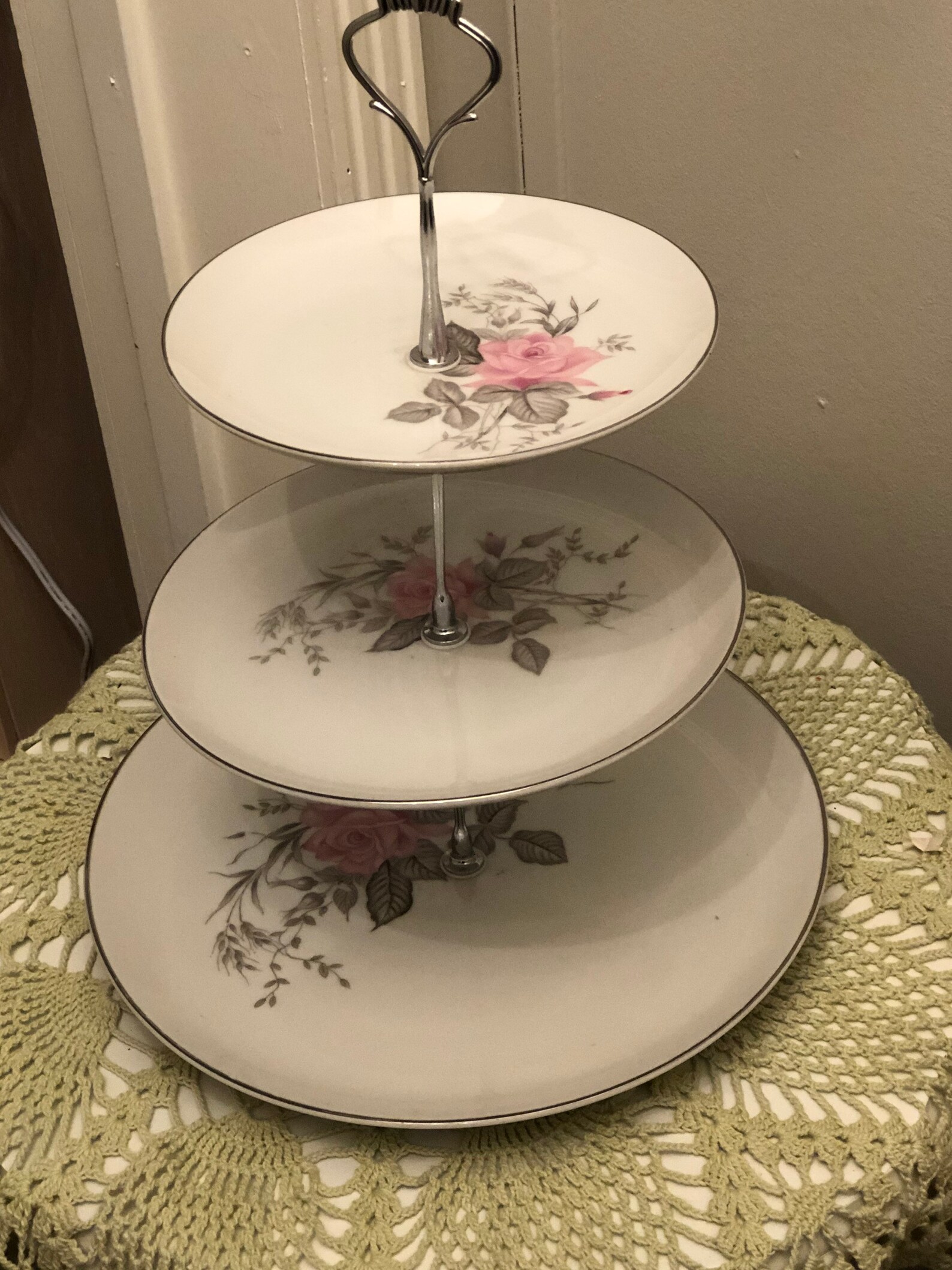 3 Tiered Handcrafted Vintage Plates Dessert Stand Shabby Chic - Etsy
