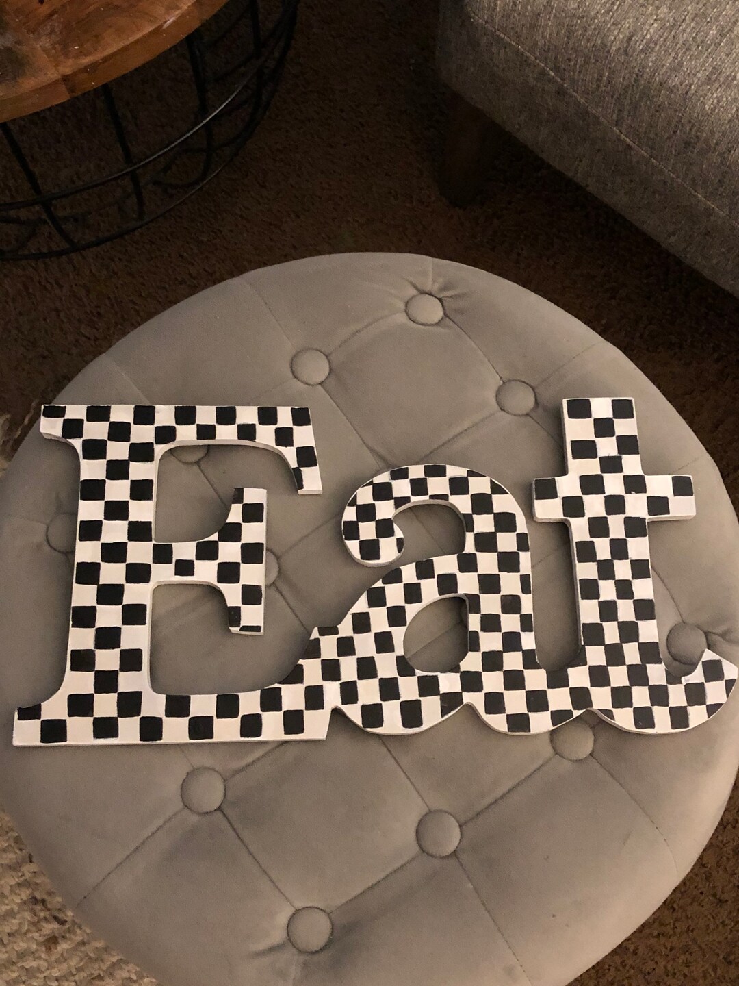 EAT WOOD SIGN Checkerboard Black and White Checked 15X8 - Etsy