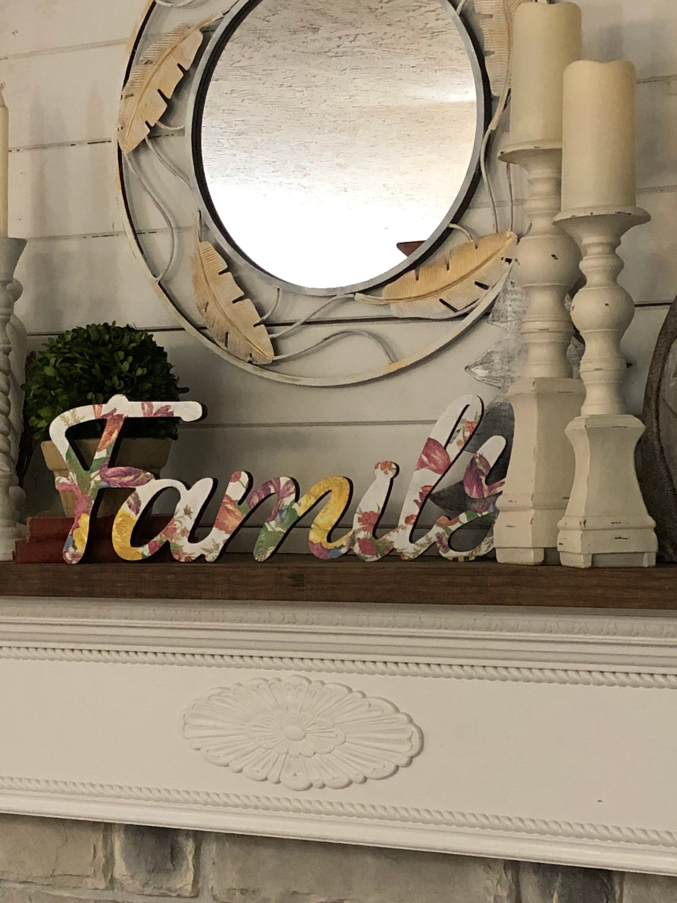 FAMILY Word Wall or Free Standing 24X8 Decoupaged Napkin Mod Podge on ...
