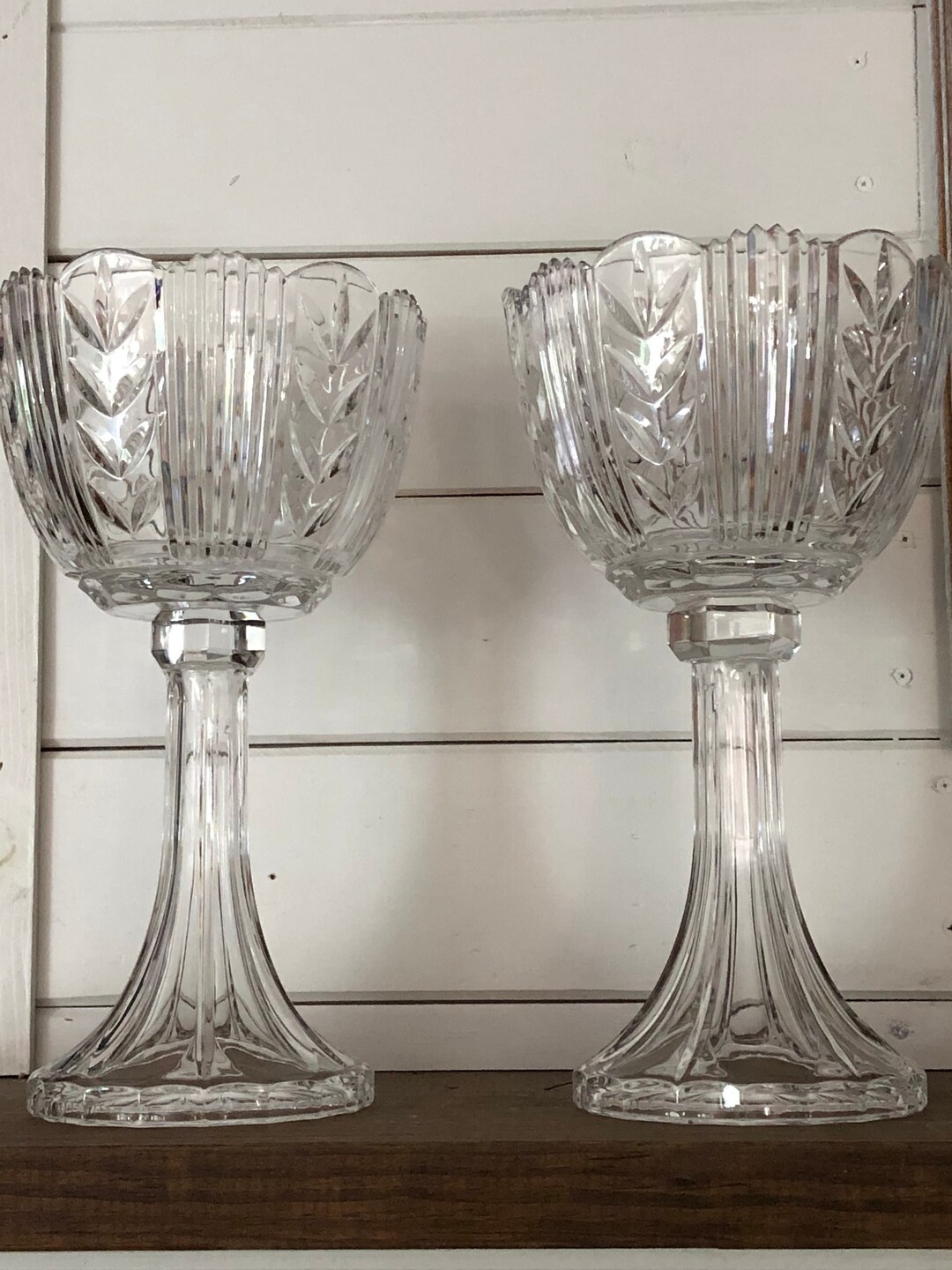 Crystal Stemware Compote Pedestal Set of 2 Bowls With Scalloped Edges ...