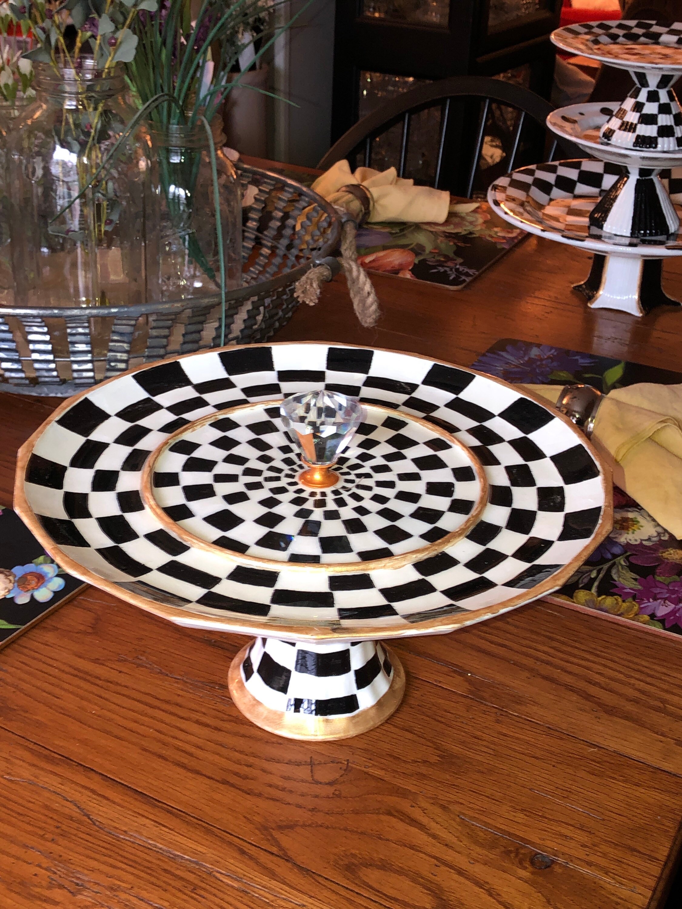Dessert/party Server Black and White Checked Diameter 11” Height 6” - Etsy