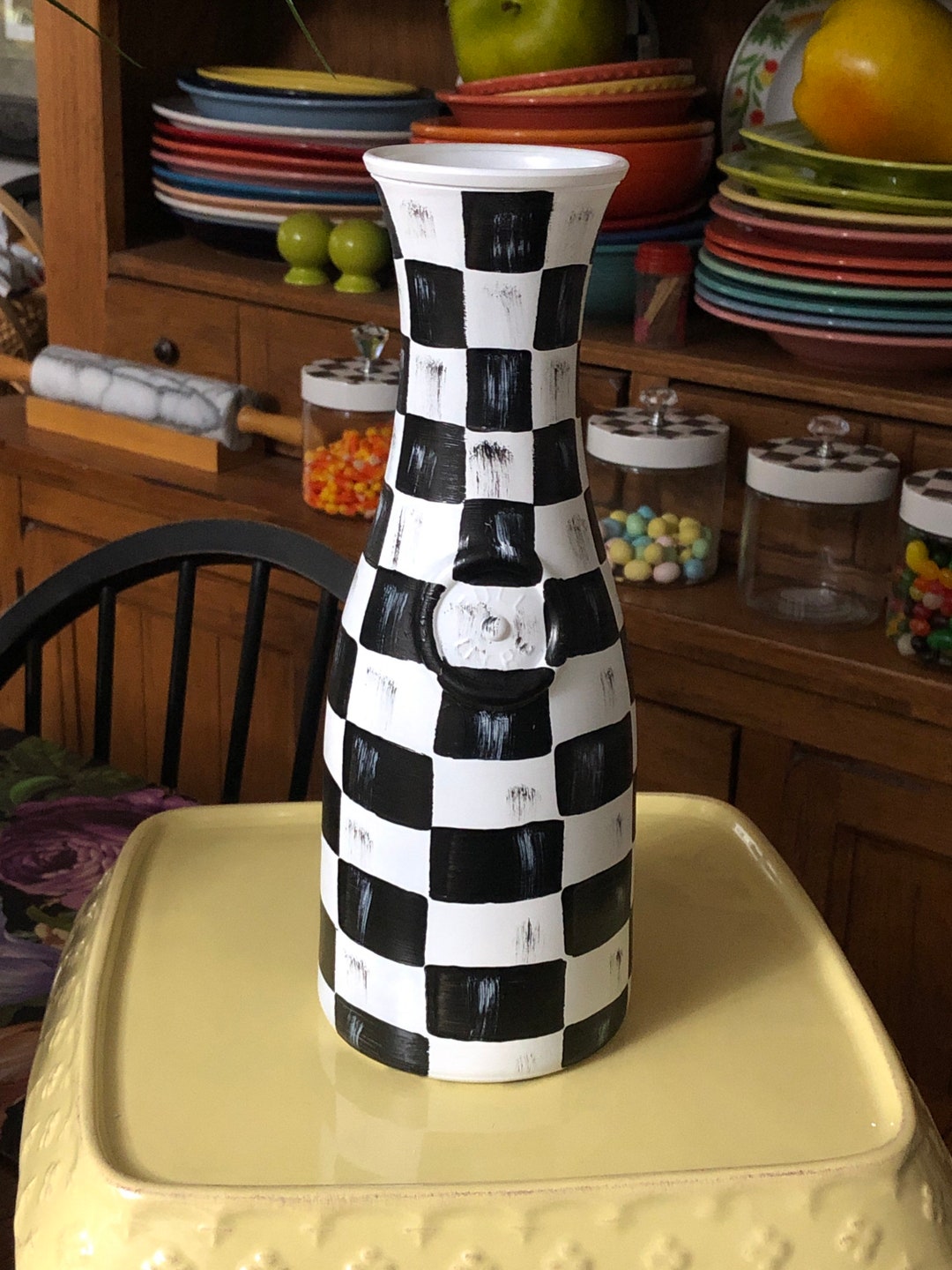 Milk Bottle Vase Painted Black and White Checked With Antique Finish ...