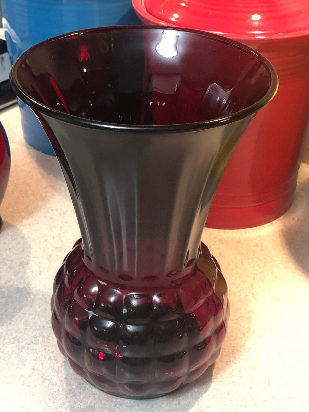 Ruby Red Vintage Vase 9 Top Fluted - Etsy
