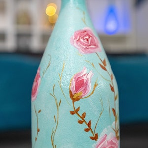 Blue and Pink Roses Hand Painted Wine Bottle - Etsy