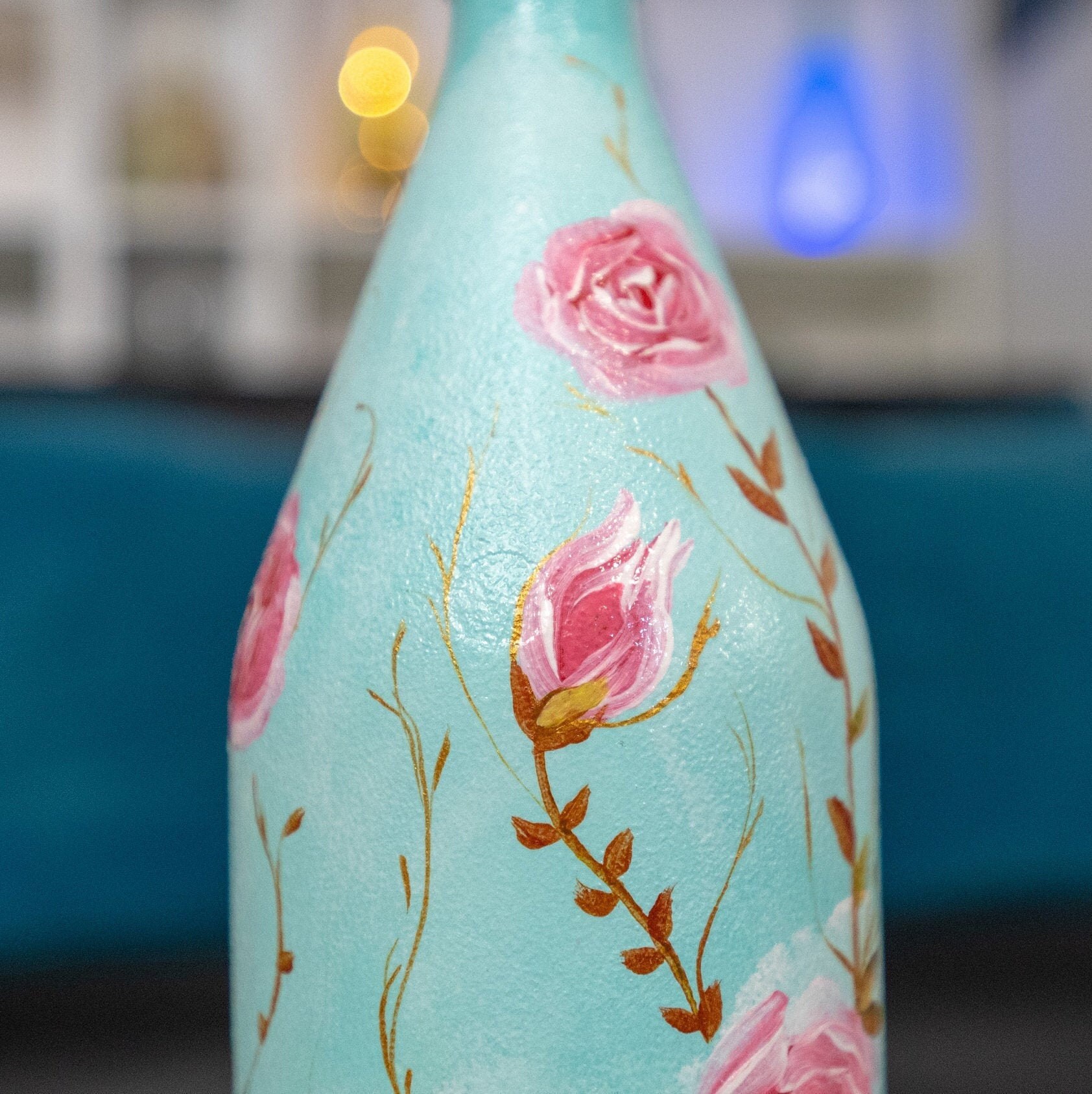 Blue and Pink Roses Hand Painted Wine Bottle - Etsy