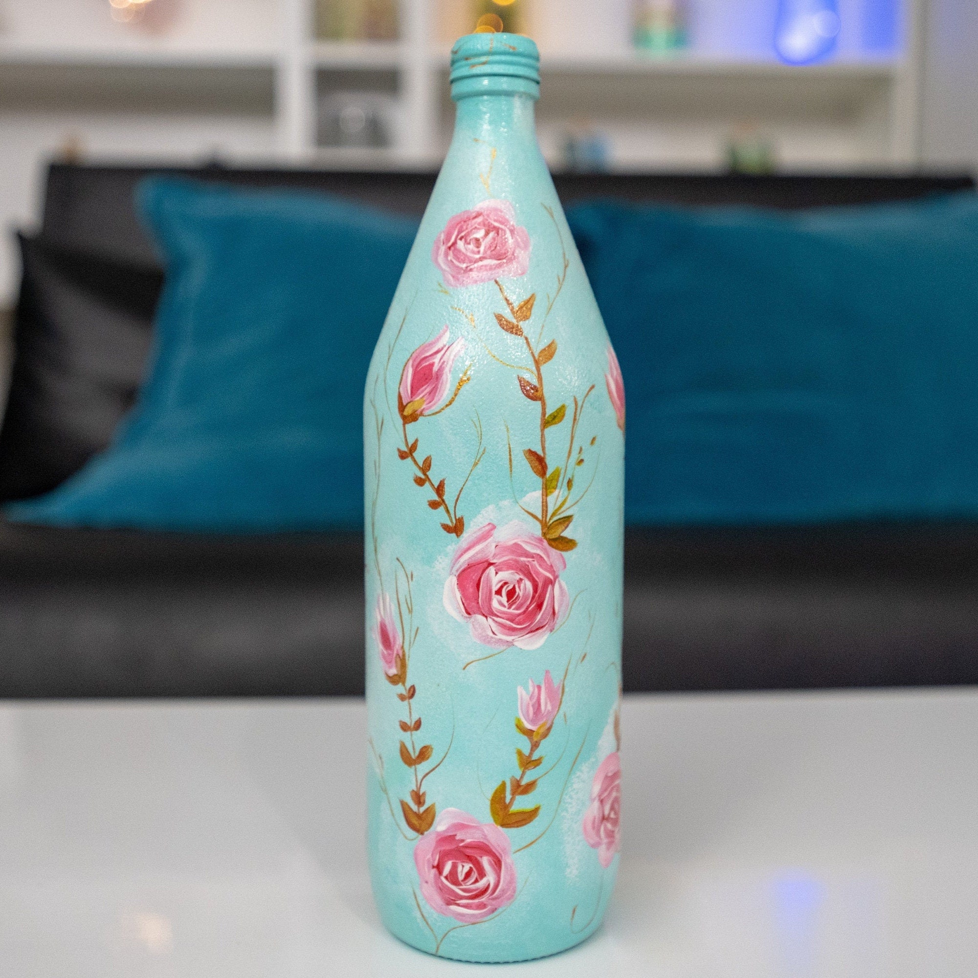Blue and Pink Roses Hand Painted Wine Bottle - Etsy