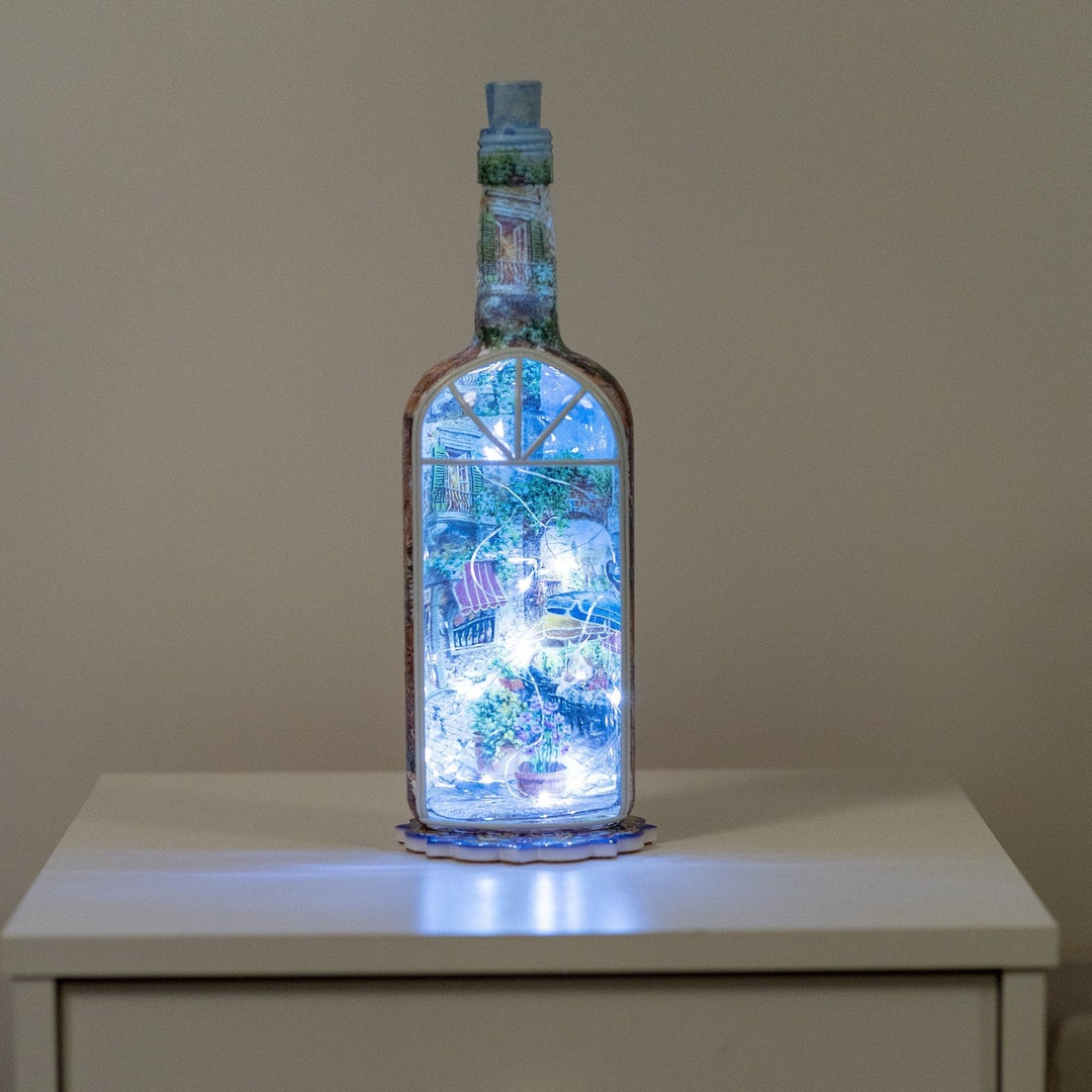 Street landscape bottle with a window looking inside and LED fairy ...