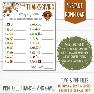 Thanksgiving Emoji Game | Printable Games | Fall Games | Instant ...