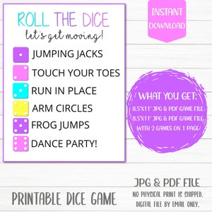 Printable Exercising Dice Game | Printable Roll the Dice Game | Digital ...