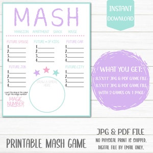 MASH Game Printable | MASH Game Digital File | Instant Download - Etsy