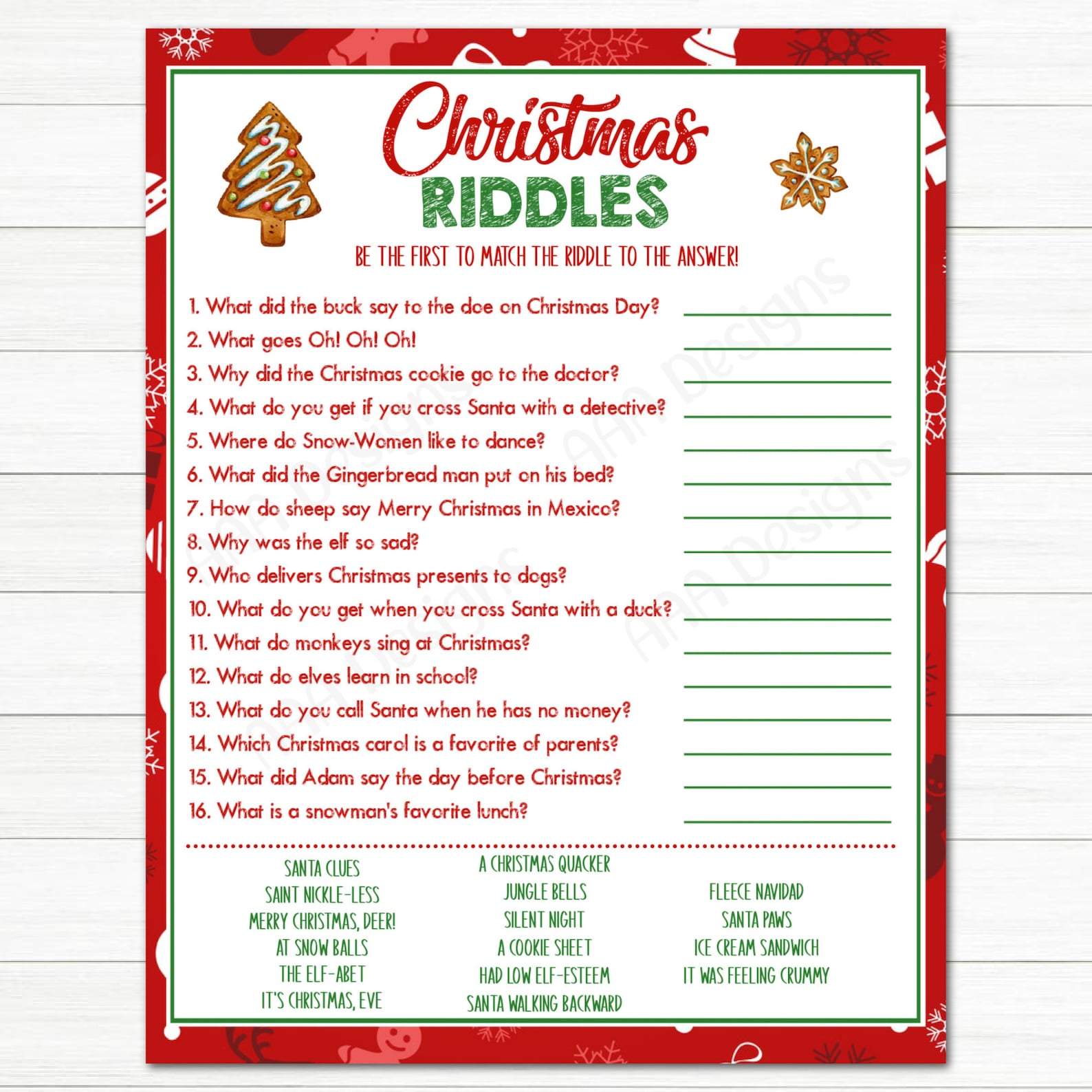Christmas Riddles Game Printable Christmas Game Instant - Etsy