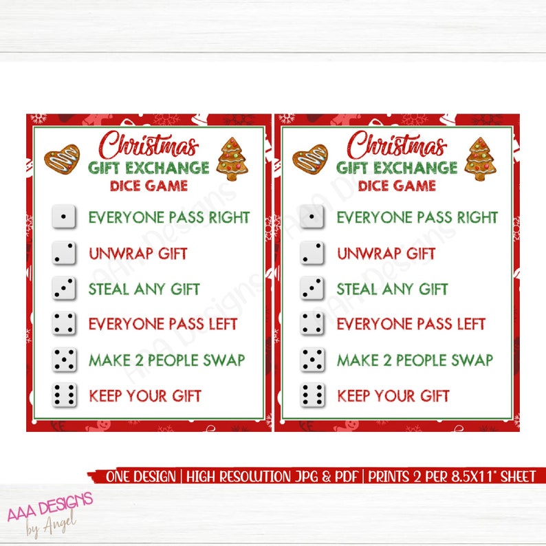 Christmas Gift Exchange Dice Game Printable Christmas Game - Etsy