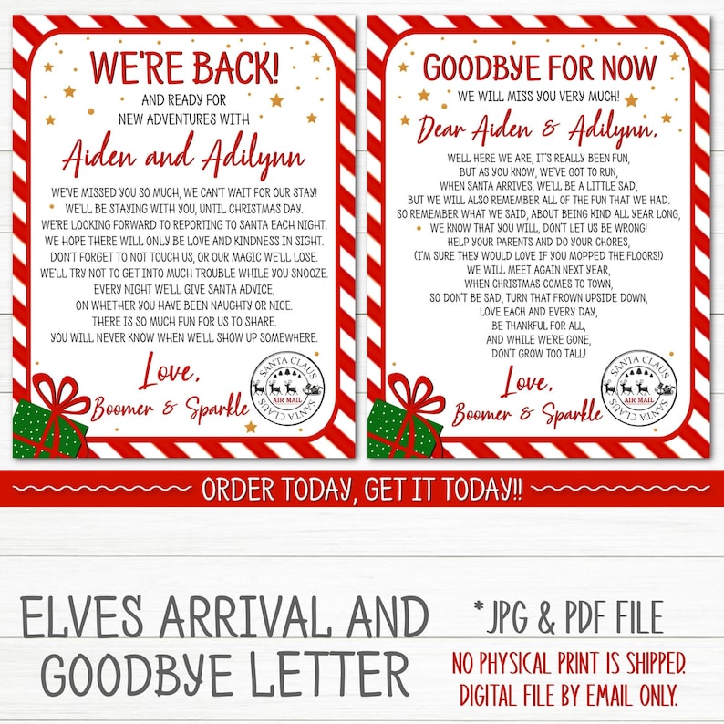 Elves Letter Set We're Back Elf Letter Goodbye From - Etsy