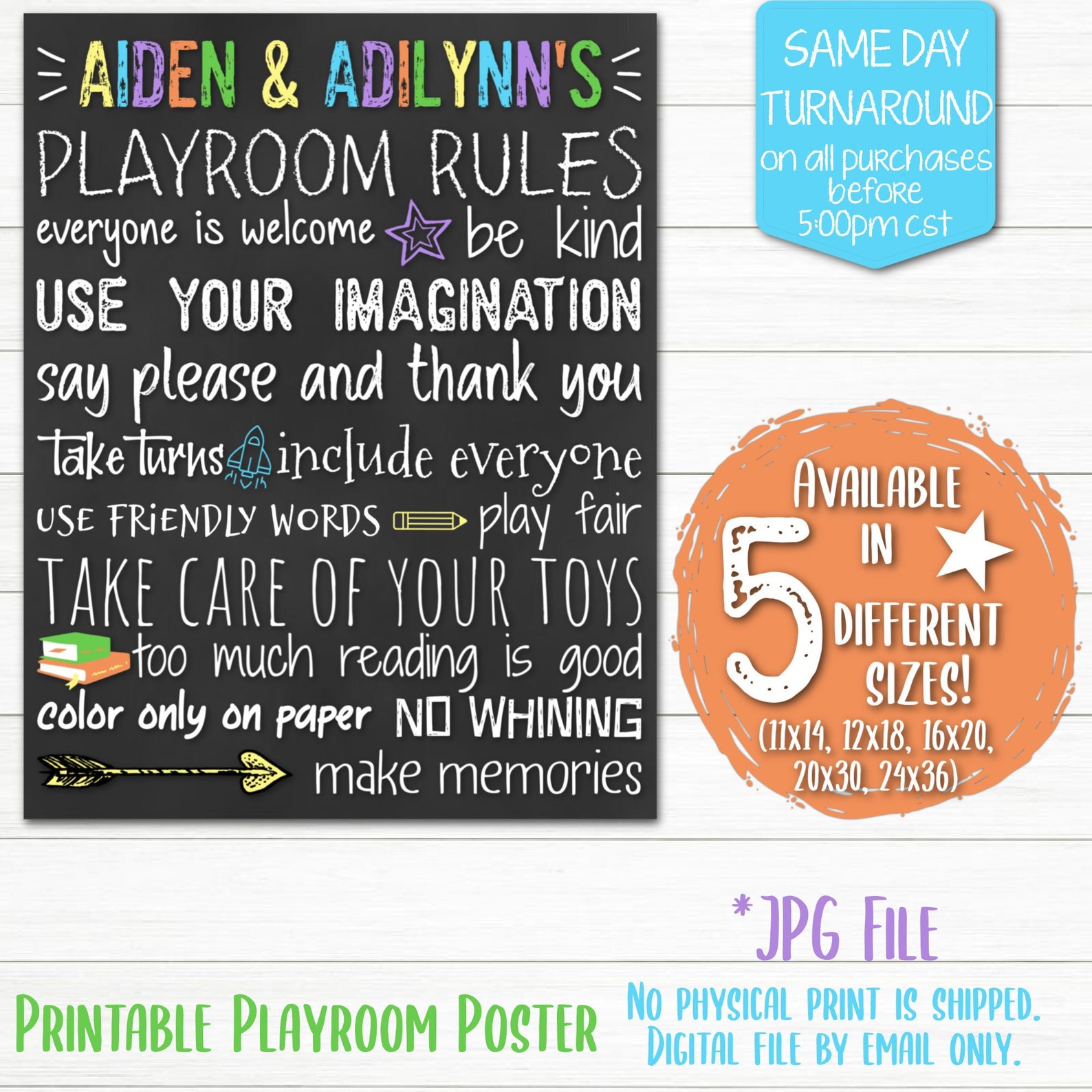 Playroom Rules Printable Poster Playroom Rules Digital Poster Digital ...
