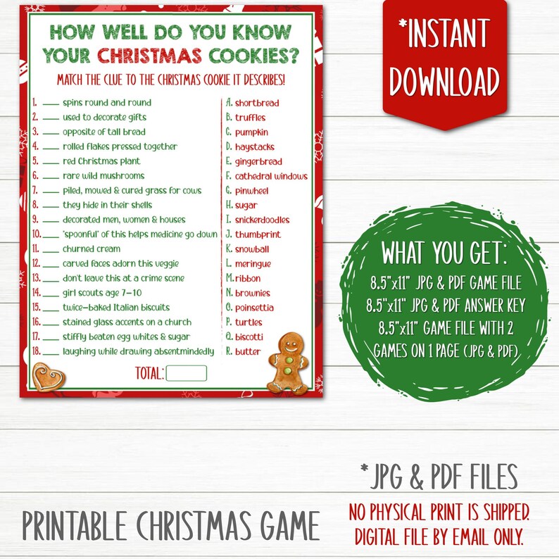 Christmas Cookie Game Printable Christmas Game Guess the Christmas ...