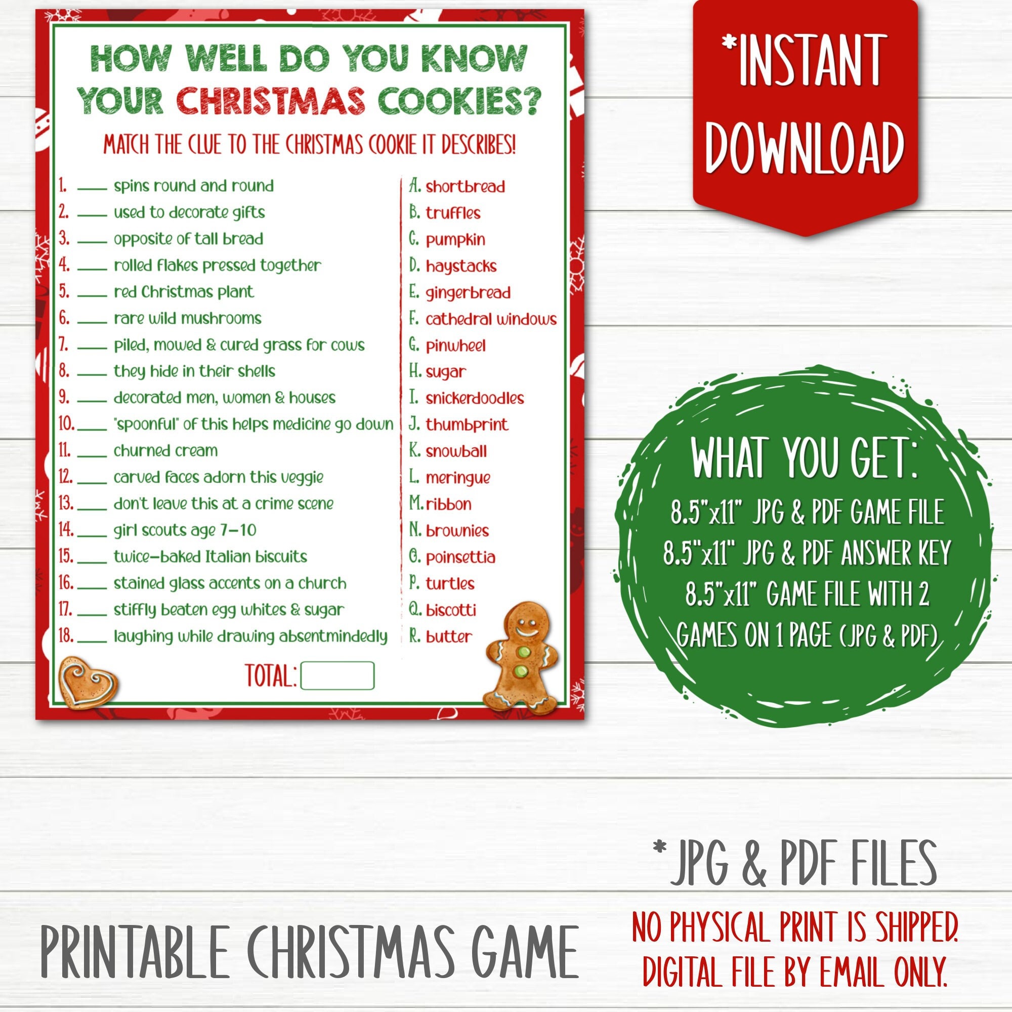 Christmas Cookie Game Printable Christmas Game Guess the Christmas ...