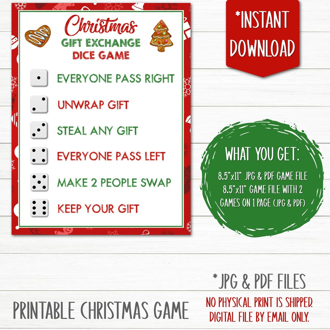 Christmas Gift Exchange Dice Game | Printable Christmas Game | Instant ...