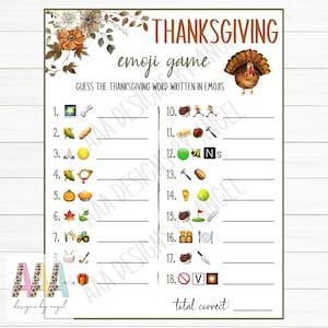 Thanksgiving Emoji Game | Printable Games | Fall Games | Instant ...