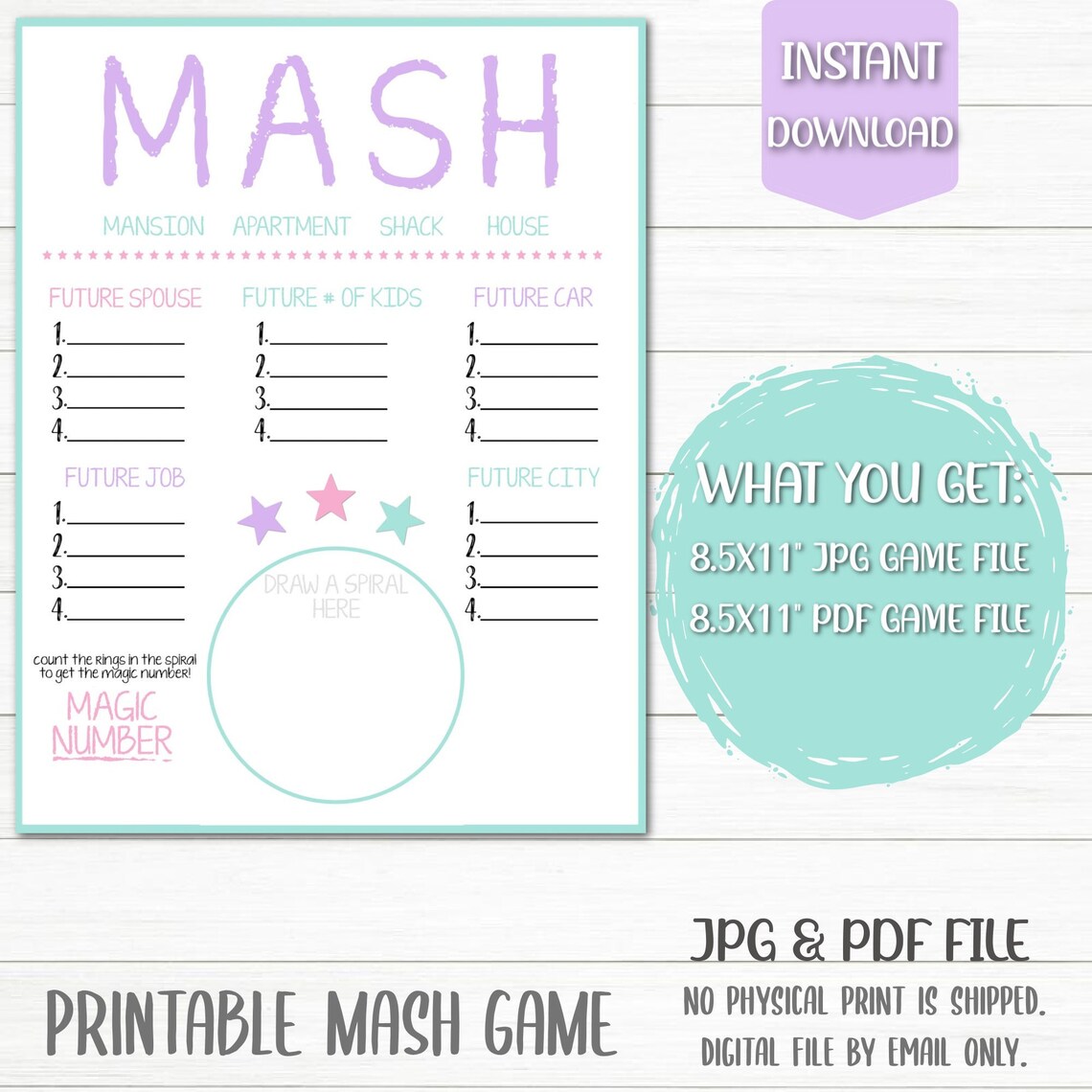 MASH Game Printable MASH Game Digital File Instant | Etsy