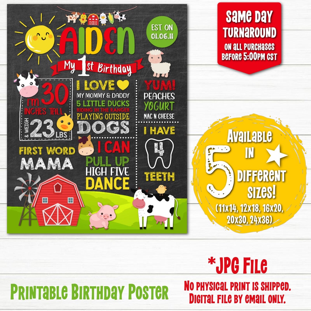 Farm Theme Birthday Poster | Farm Milestone Poster Board | Farm Theme ...