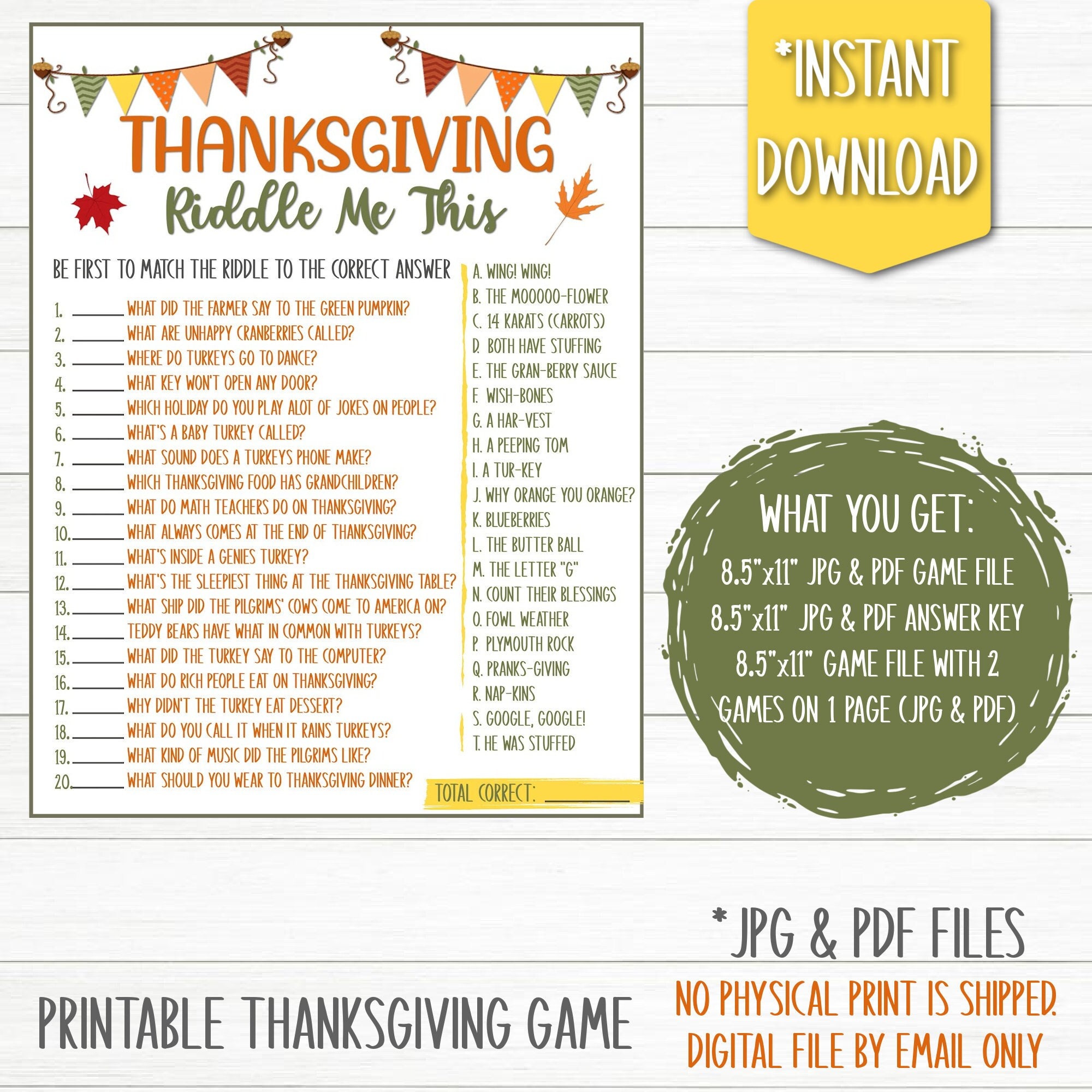 Thanksgiving Riddle Me This Game | Printable Games | Fall Games ...
